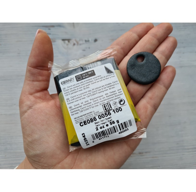 Cernit Pearl oven-bake polymer clay, Black, Nr.100, 56 gr