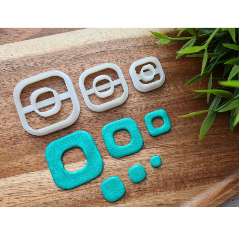 "Square, style 1, rounded edges", set of 3 cutters, one clay cutter or ...