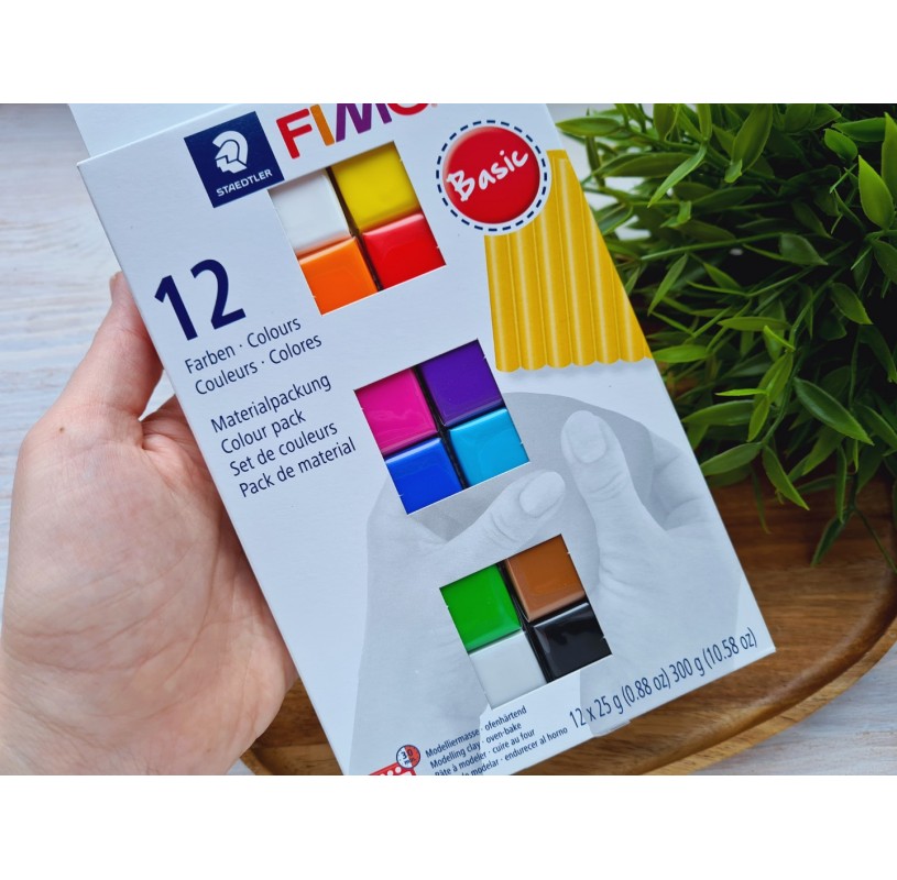 FIMO Basic, pack of 12 colors, 300g (10.58oz), oven-hardening polymer ...